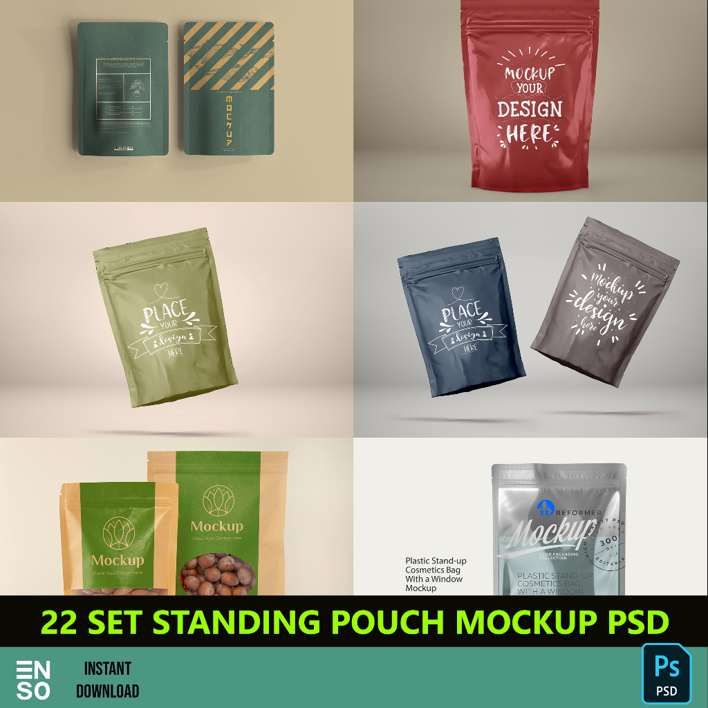PSD 22Set Standing Pouch Packaging Mockup Design | Editable PSD Design ...