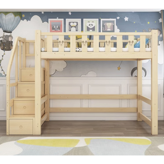 Solid Wood Kids Loft Bed Frame Elevated Bed with Desk Study Table Book ...