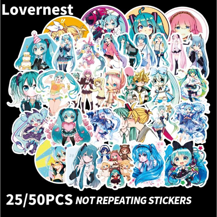 LOVERNEST 50Pcs/25Pcs Hatsune Miku 初音未来 Luggage Stickers Suitcase ...