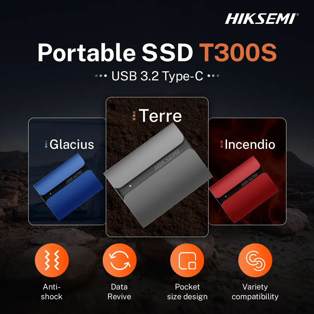 HIKSEMI T300S Portable SSD Series 1TB PSSD USB3.1 type C Interface ...
