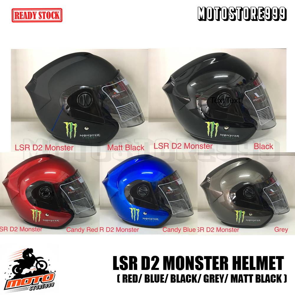LSR D2 HELMET ( GREY/BLACK/MATT BLACK/RED/BLUE ) READY STOCK | Shopee ...