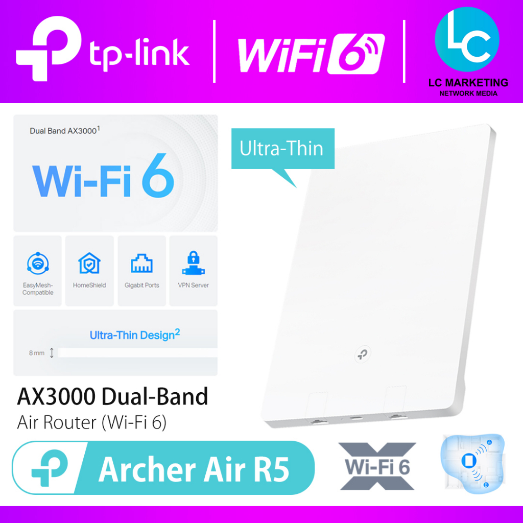 TP-LINK Archer Air R5 AX3000 Dual-Band Ultra-Thin Wi-Fi 6 Air Router ...