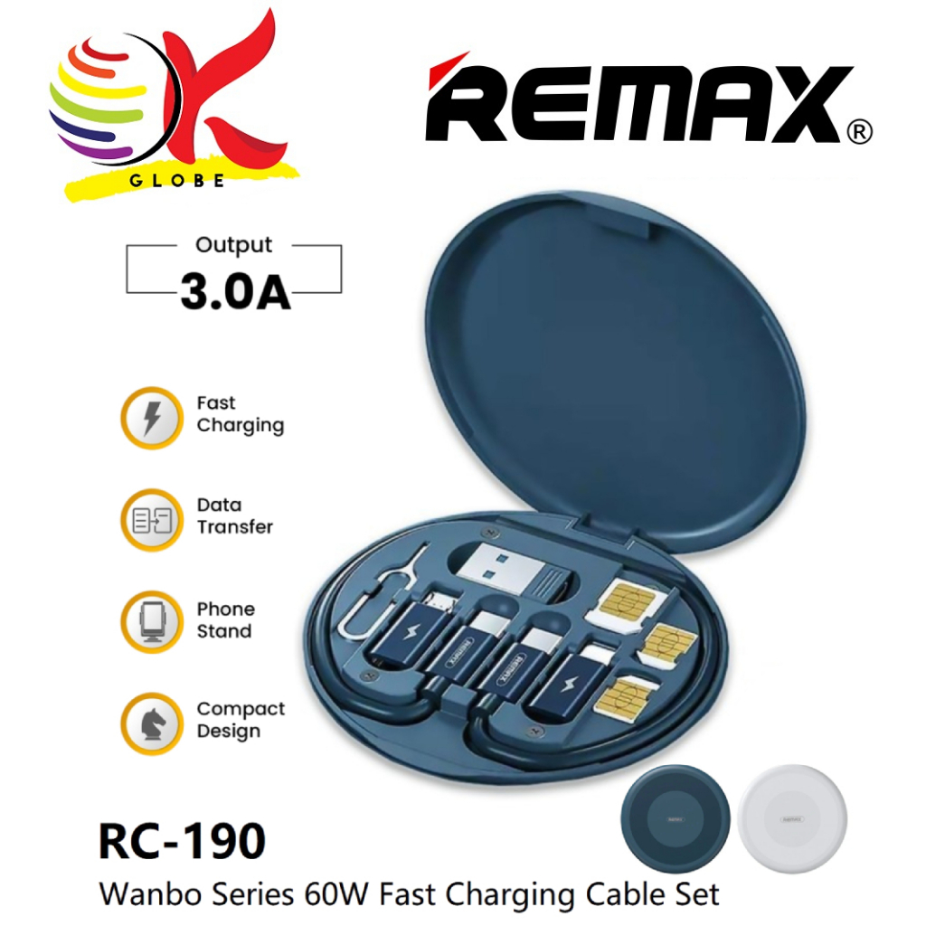 REMAX RC-190 WANBO SERIES 3 IN 1 60W MULTIFUNCTION FAST CHARGING CABLE SET SIM CARD PIN HOLDER ...