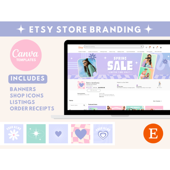 Retro Aesthetic Etsy Shop Kit | Canva Template | | Shopee Malaysia