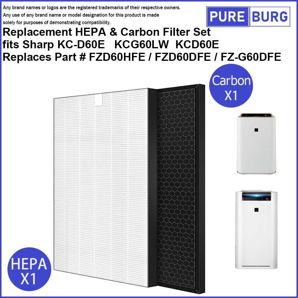 Fits Sharp KC-D60E KCG60LW KCD60E Replacement HEPA &Carbon Filter Set ...