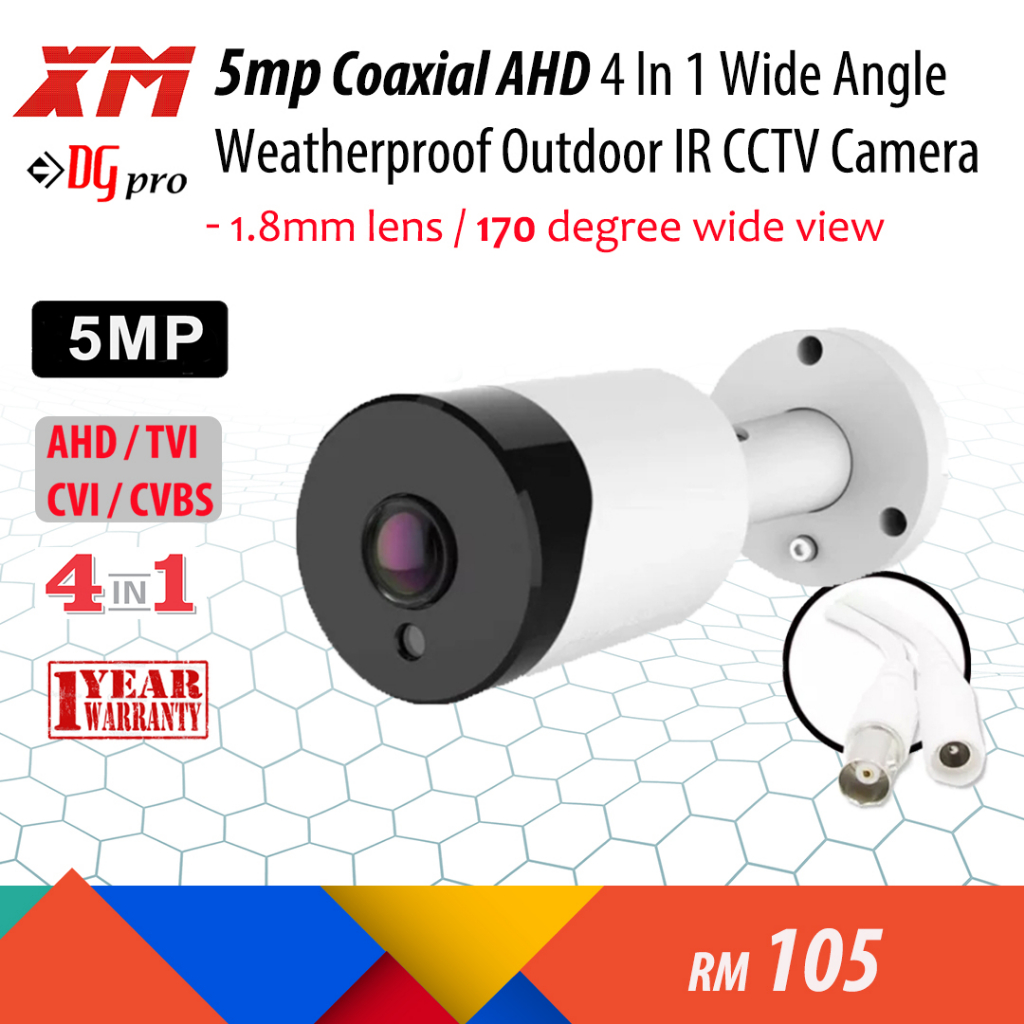XM 5MP 2K 1.8mm Lens Wide Angle 4 In 1 AHD/TVI/CVI/Analog Panoramic Outdoor Weatherproof CCTV ...