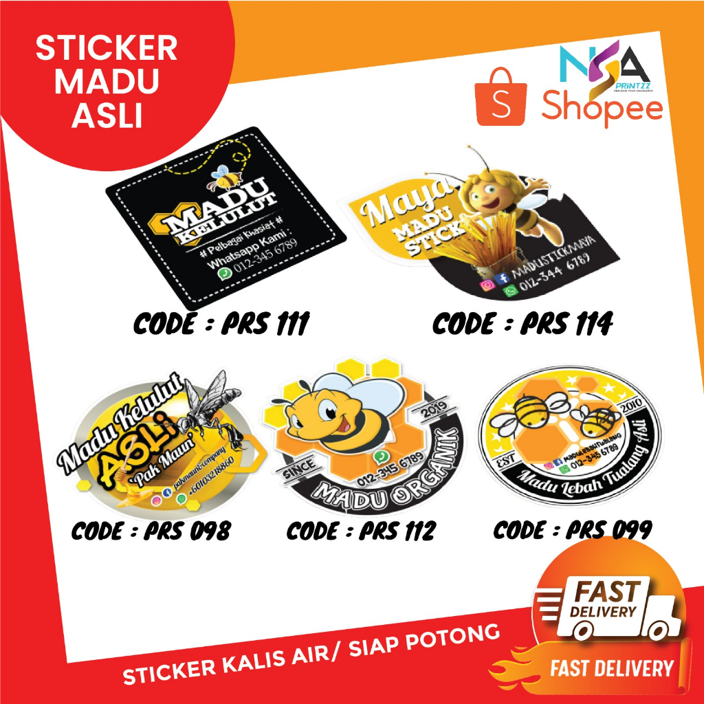 STICKER MADU ASLI MADU TUALANG STICKER KALIS AIR MADU HONEY BEE ...