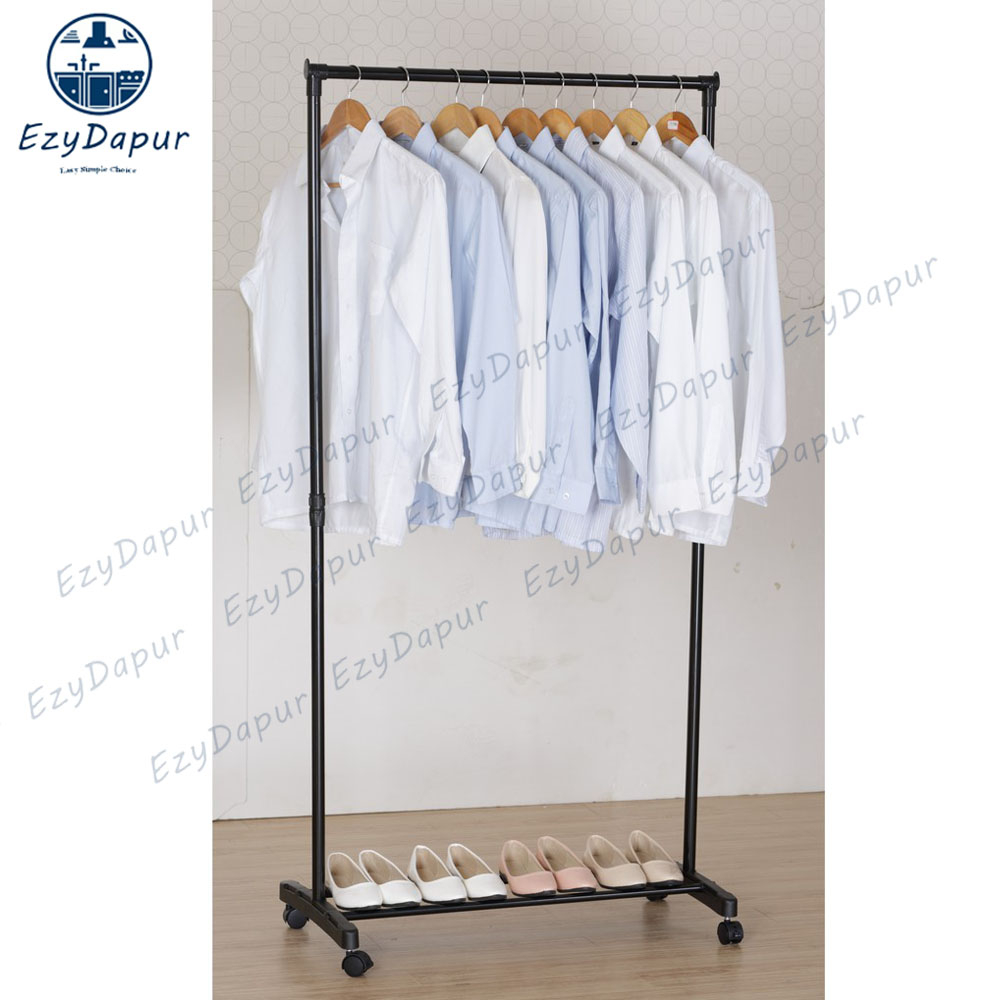 EZYD Double Garment Cloth Hanger and Shoe Rack Shoe Holder Black Powder ...