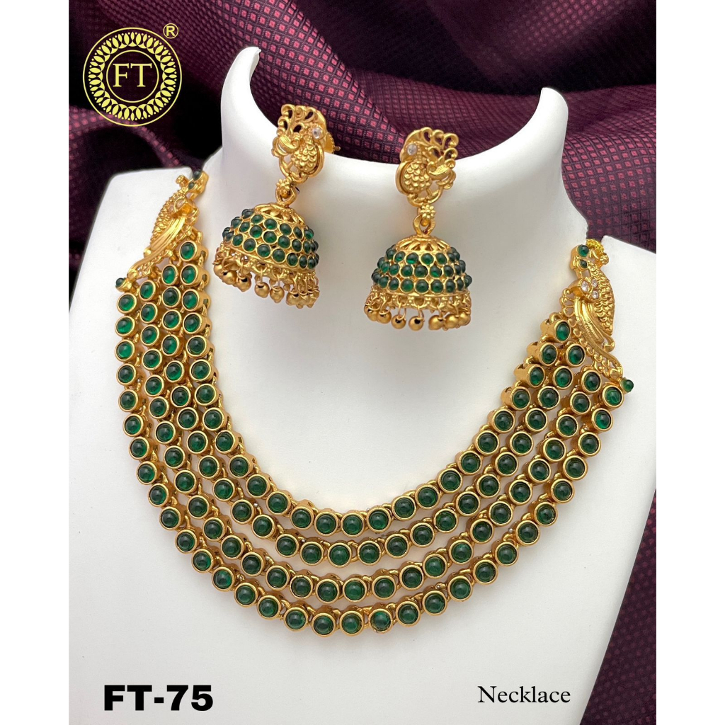Indian matt finish green necklaces set | Shopee Malaysia