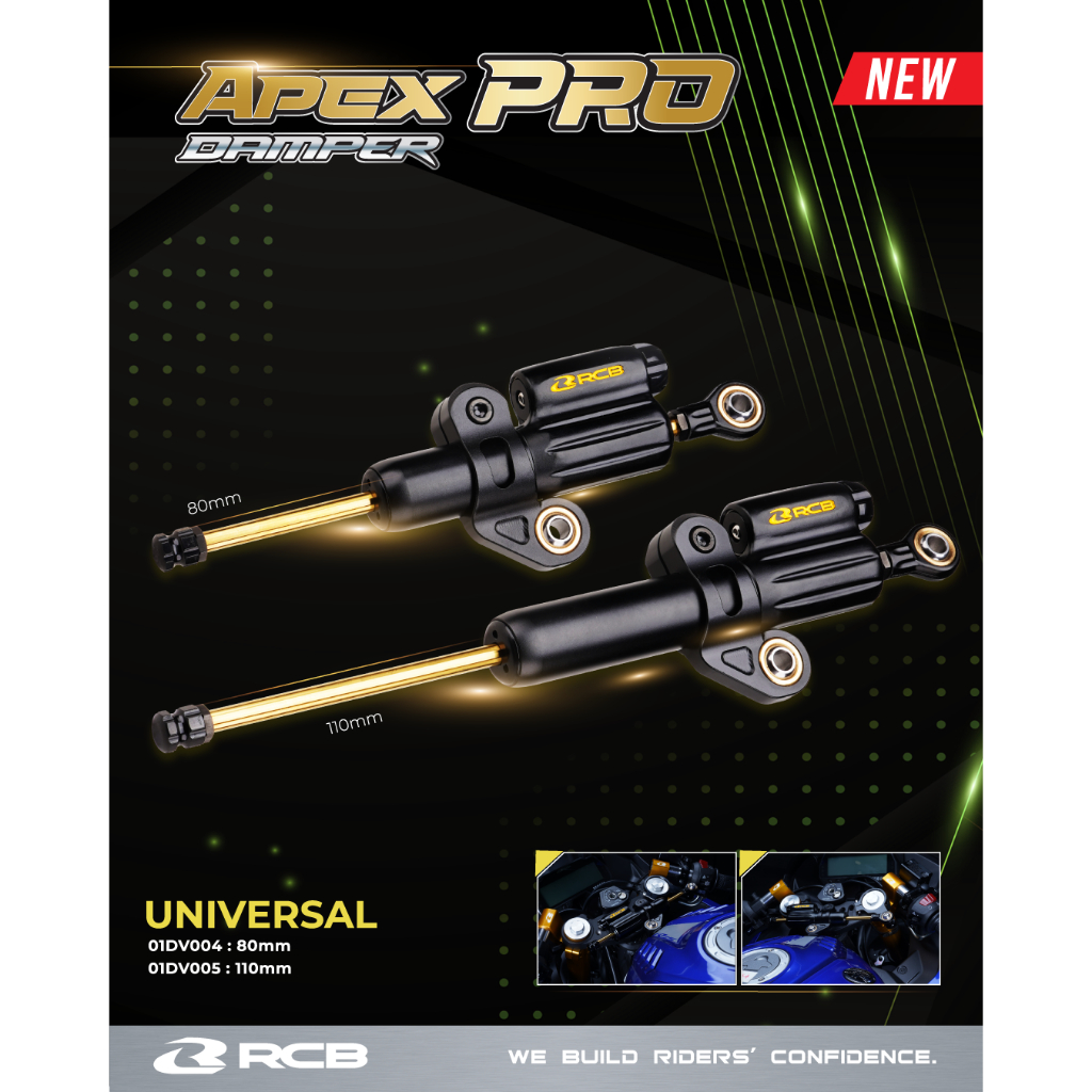 RCB Apex Pro Steering Damper 80mm / 110mm Universal Premium Black Gold ...