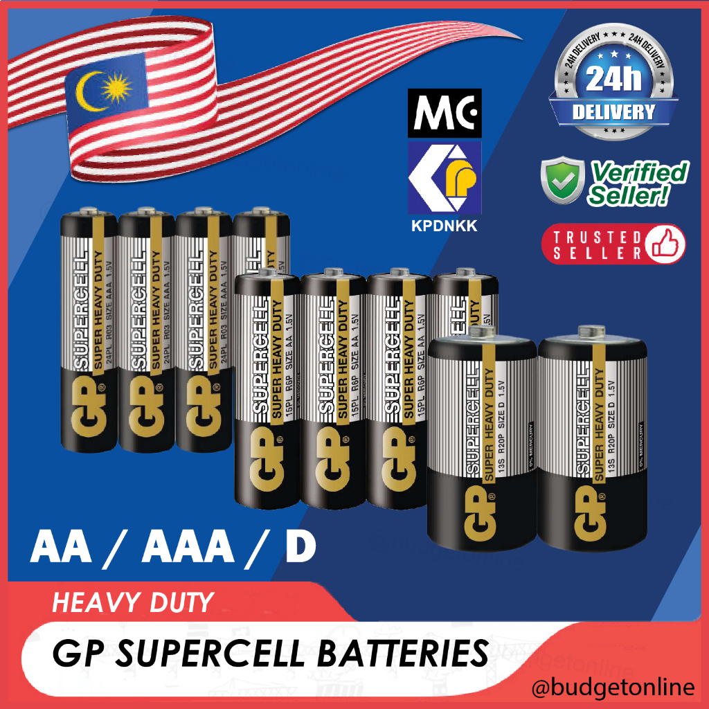 GP Supercell Battery Heavy Duty 1.5V Carbon Zinc AA/AAA/D Batteries / Bateri GP Supercell ...