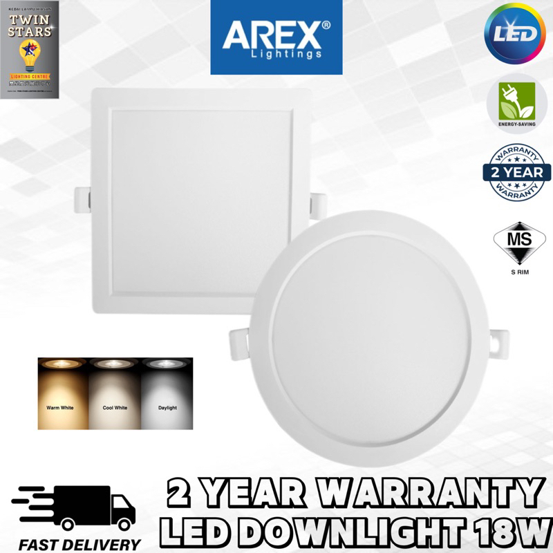 AREX LED DOWNLIGHT 18W ROUND/SQUARE DAY LIGHT COOL WHITE WARM WHITE ...