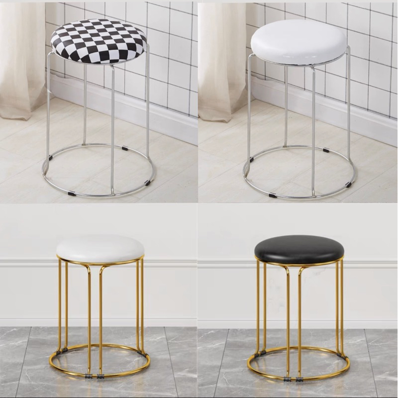 Leather Steel Round Stool Circle Cushion Sofa Iron Furniture Dining ...