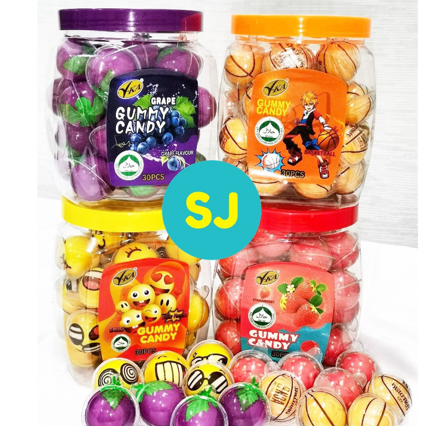 (1 JAR) 3D Gummy Candy, Apple/ Grape/ Mango/ Strawberry/ Soccer ...