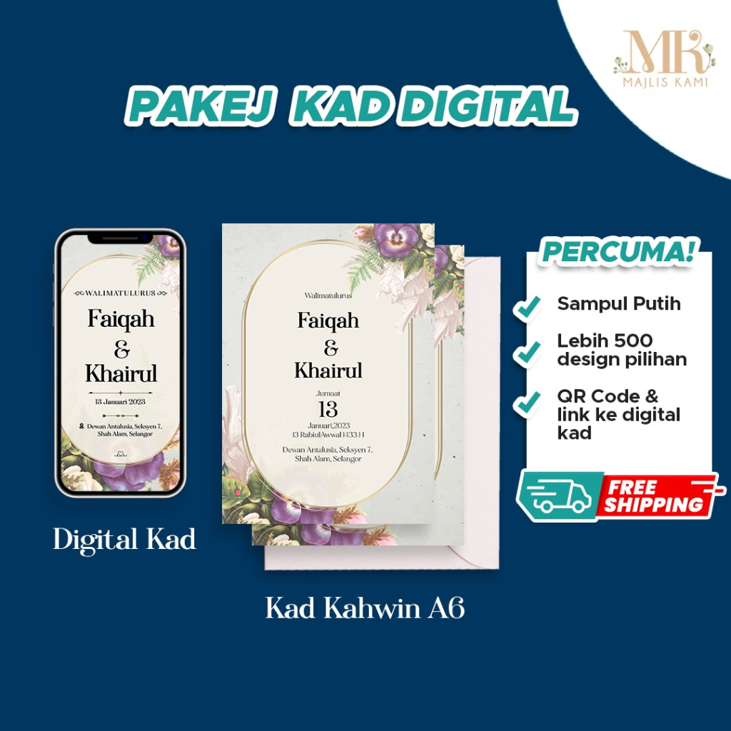 Combo Kad Kahwin + Kad Digital PERCUMA SAMPUL PUTIH 50-500pcs Tebal ...