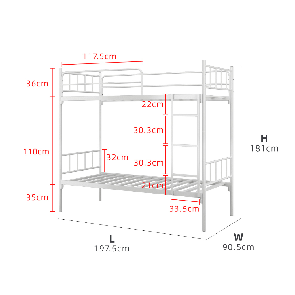 KitchenZ 3V Double Decker Powder Coated Metal Bed Frame Single Katil ...