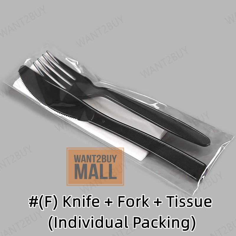 🇲🇾 🏆 3 in 1 Premium Individual Pack Black Spoon Fork Tissue Disposable ...
