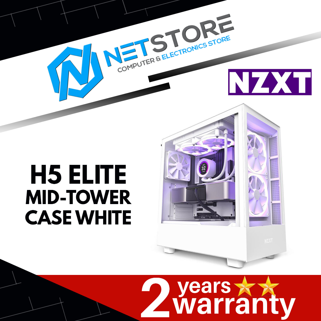 NZXT H5 ELITE MID-TOWER CASE- WHITE - CC-H51EW-01 | Shopee Malaysia