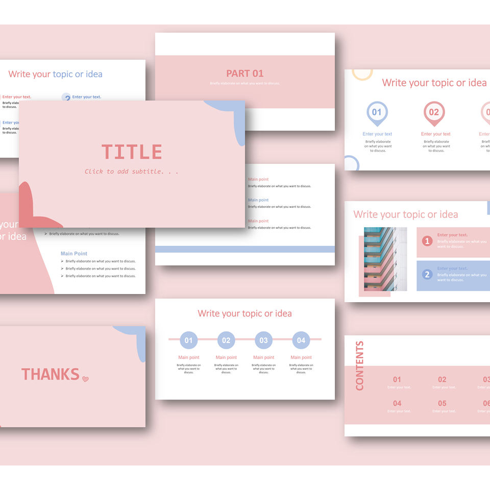 Simple Pale Pink and Blue Presentation PowerPoint Template | Shopee ...