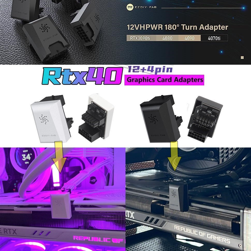EZDIY-FAB 12VHPWR 12+4 Pin 180 Degree Angle Connector Power Adapter for ...