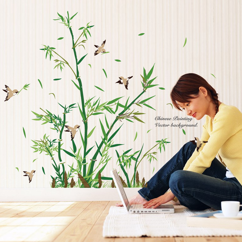 Green Bamboo Tree Decals Japanese Style Removable PVC Wall Sticker ...