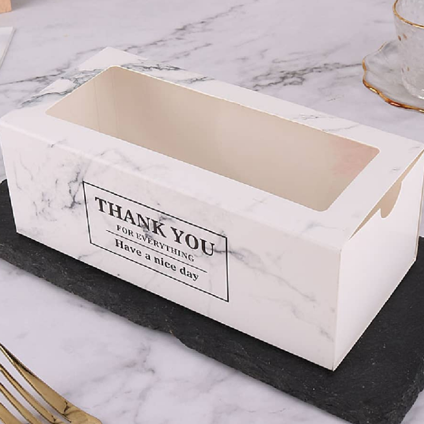 10 pcs Rectangle Drawer Cake Box With Window and Printing Marble Swiss ...