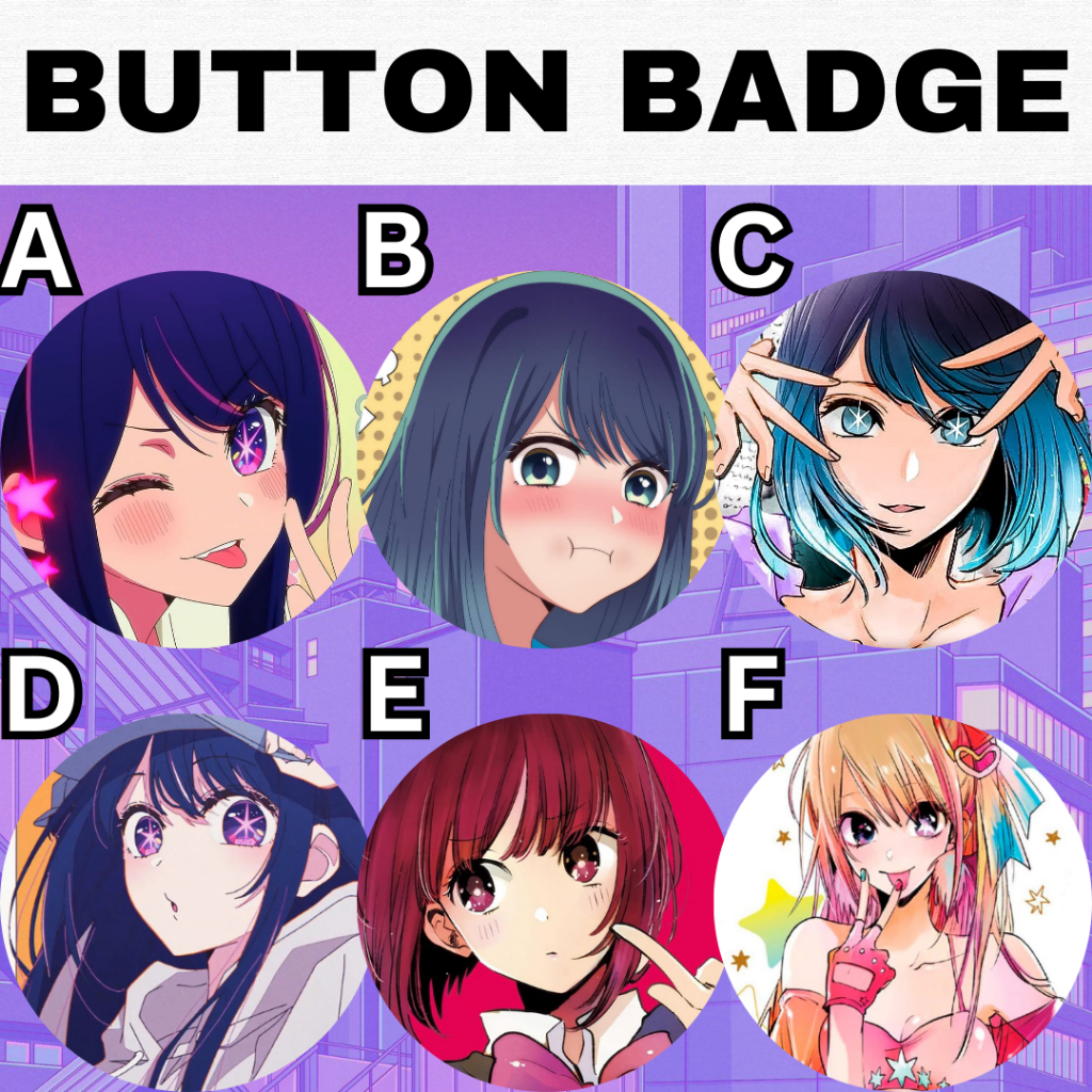 OSHI NO KO BUTTON BADGE AQUA AKANE HOSHINO RUBY KANA ARIMA IDOL ANIME ...