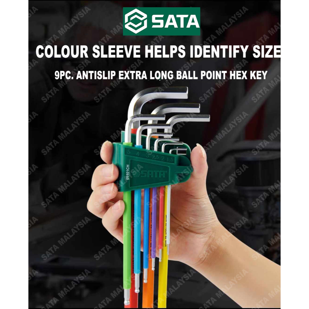 SATA Colour Series Extra Long Ball Point Hex Key Set Allen Key Set Ball ...