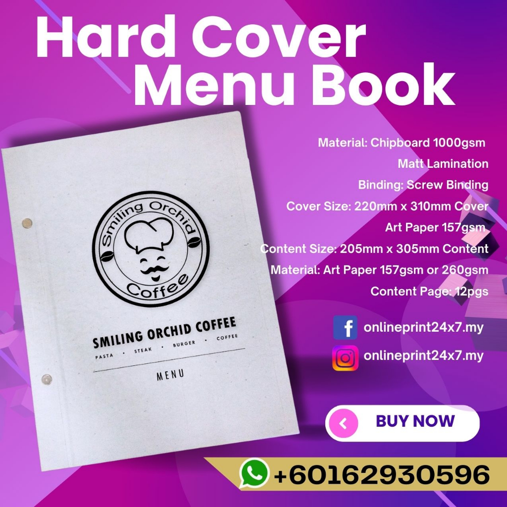 Custom Hard Cover Food Menu Printing In Malaysia | Hard Cover Menu ...