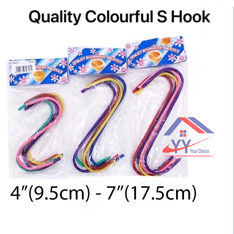 EXTRA THICK Quality Colourful S Shape Metal Hook 4”~7” (5Pcs/Pack ...