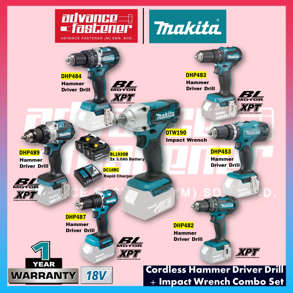MAKITA 18V Cordless Hammer Driver Drill Impact Wrench Combo DTW190 ...