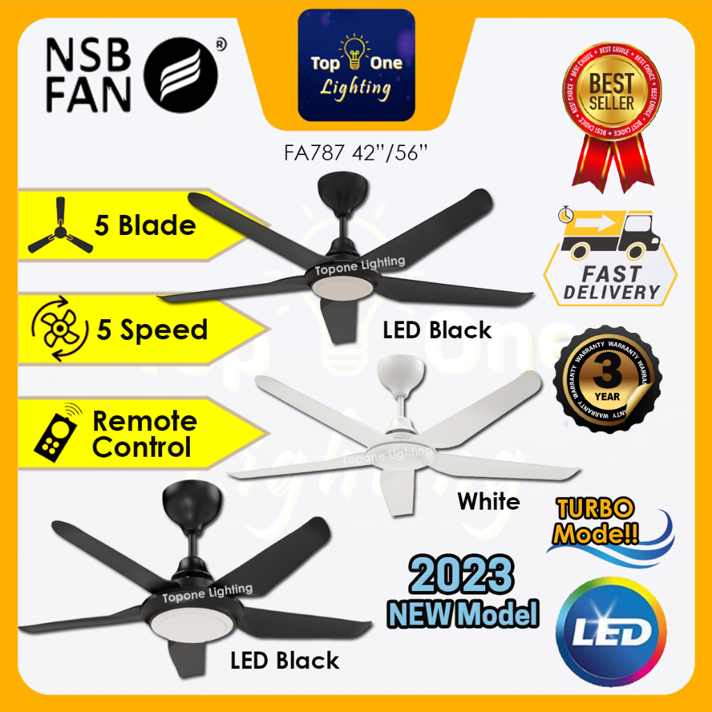 🔥NEW 2023🔥 NSB Kipas Siling 56" 42" FA787 5 Speed Turbo Remote Control ...