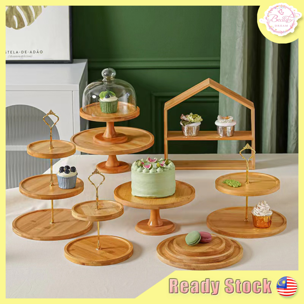 ⚡️Ready Stock⚡️INS Natural Bamboo Wood Cake Stand Multi-Layer High Tea ...