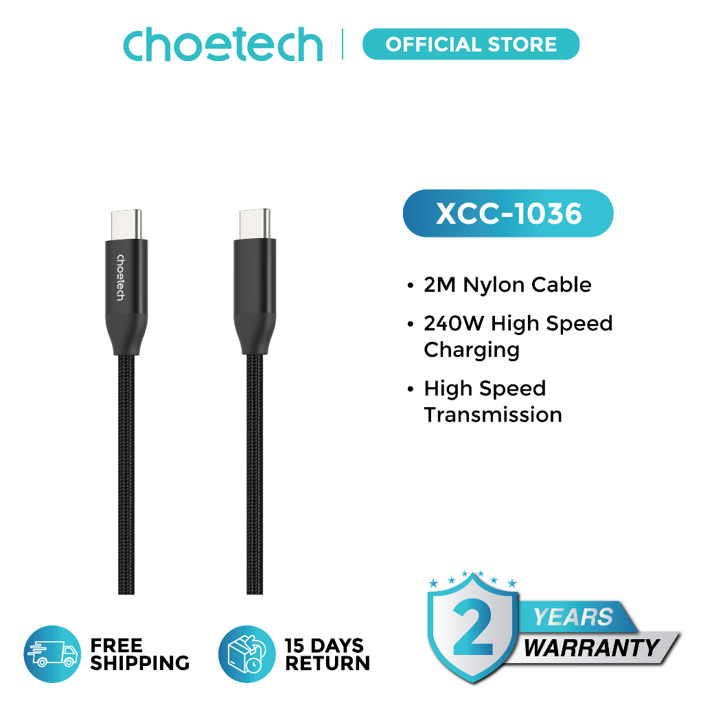 CHOETECH XCC-1036 (2M) 240W PD C to C Braid Nylon Cable for iPhone 15 | 15 Plus | 15 Pro | 15 ...