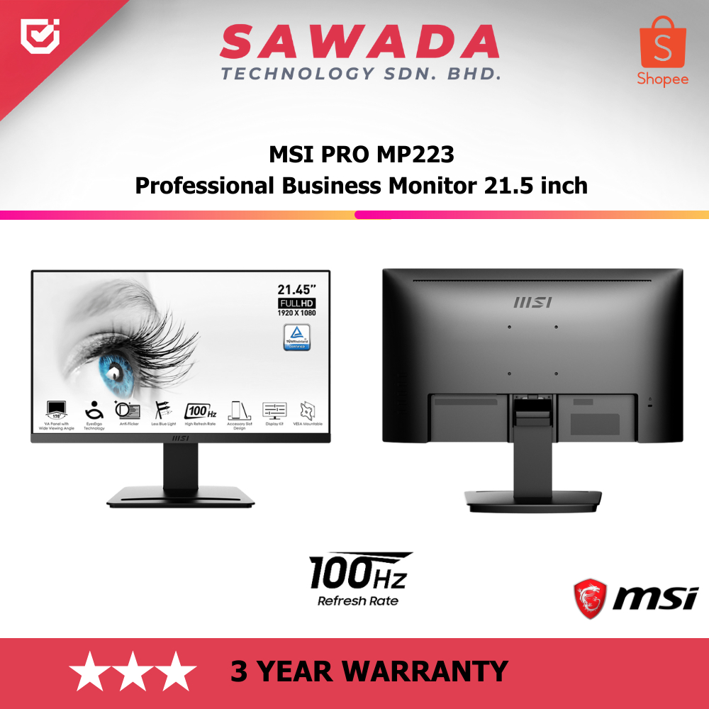 MSI PRO MP223 VA 100HZ 21.5" PROFESSIONAL MONITOR | Shopee Malaysia