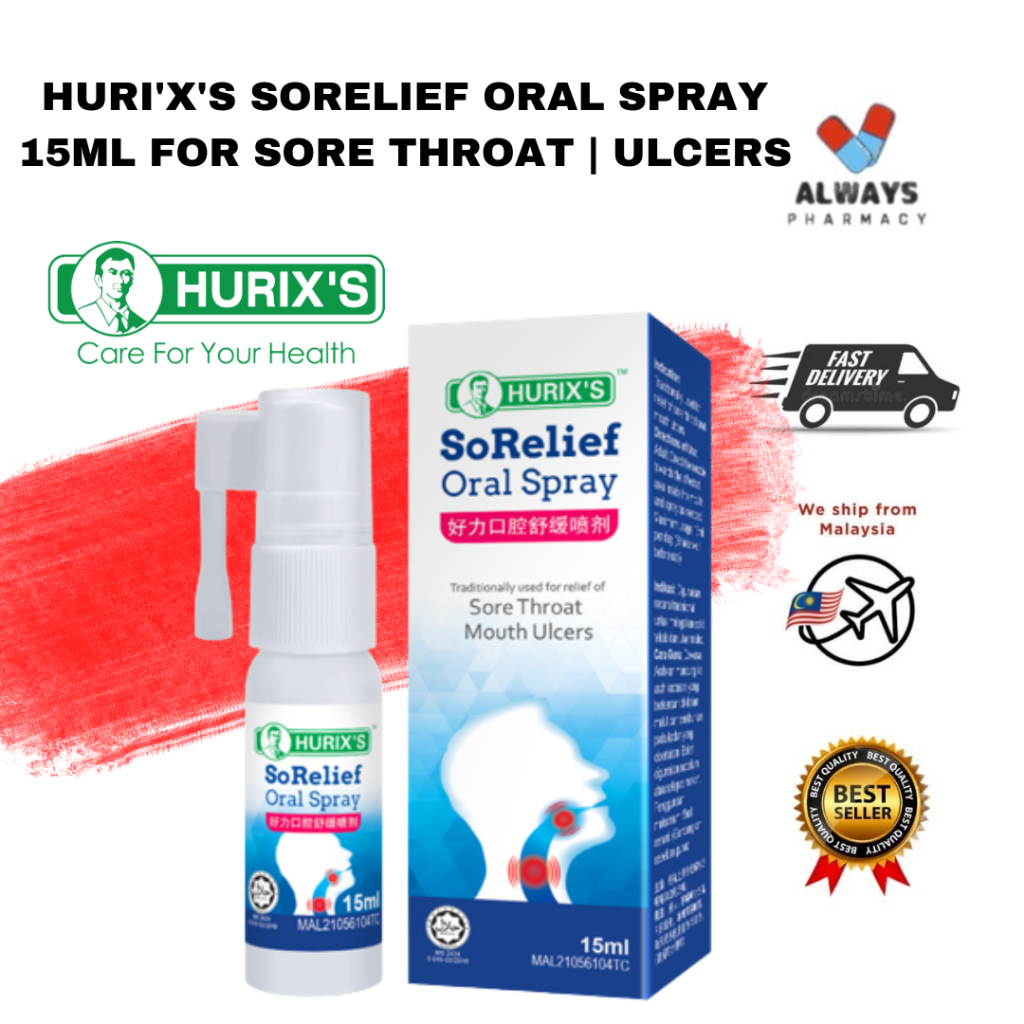 HURIX'S SORELIEF ORAL SPRAY 15ML | FOR SORE THROAT | MOUTH ULCERS ...