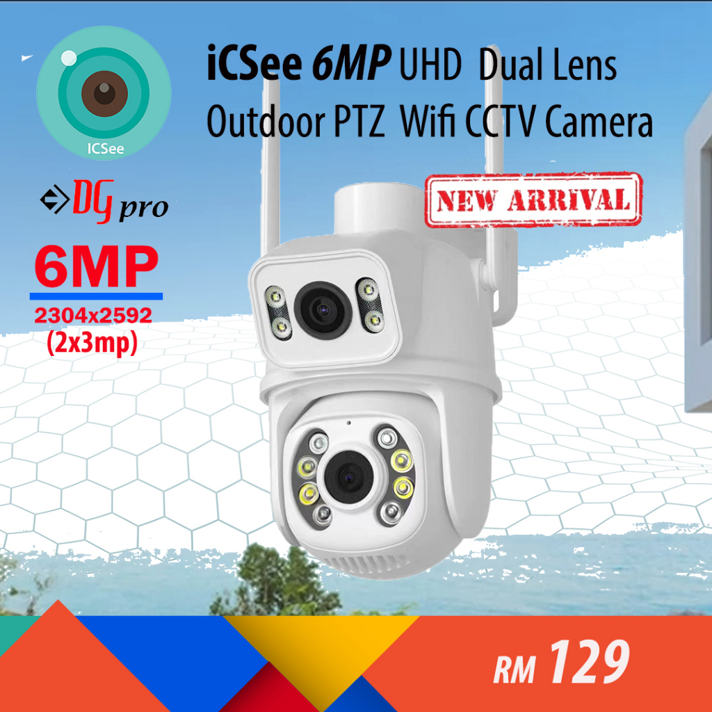 [NEW ARRIVAL] iCSee 6MP 3K Dual Lens / Dual Screens Weatherproof Outdoor PTZ 360 Rotatable ...