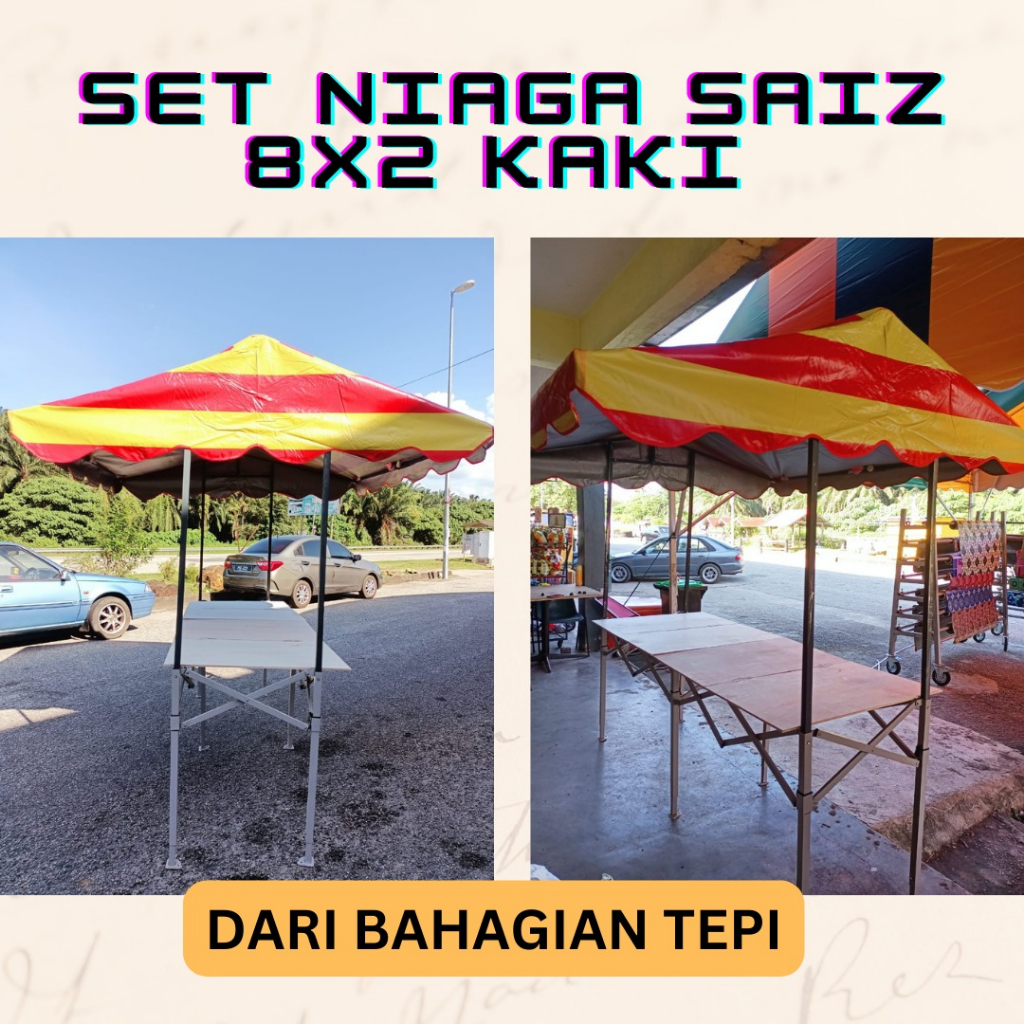 SET NIAGA LENGKAP MEJA DAN BUMBUNG / SET NIAGA MEJA 8X2 FT | Shopee ...