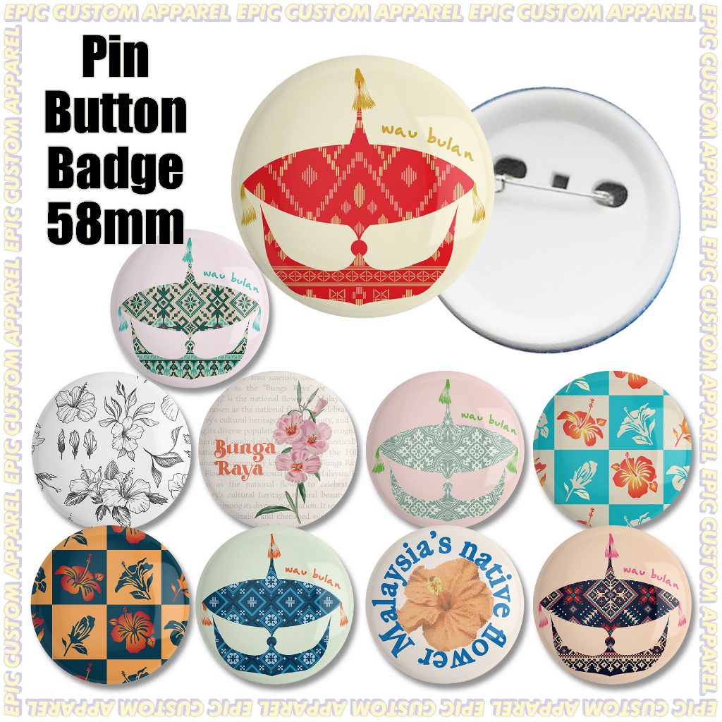 Hibiscus Wau Bulan Malaysia Malaysian Merdeka Designs 58mm Button Badge ...