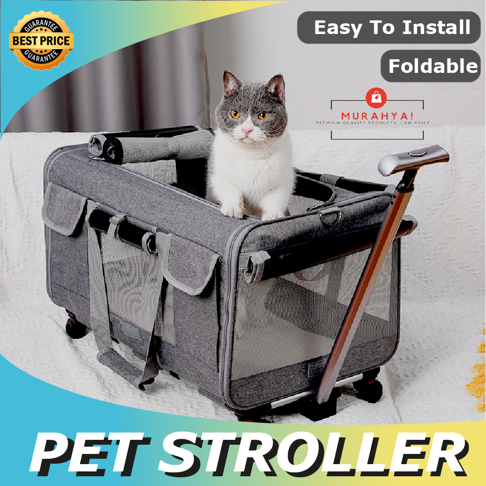 Pet stroller carrier Troli trolley kucing foldable dog cat puppy ...