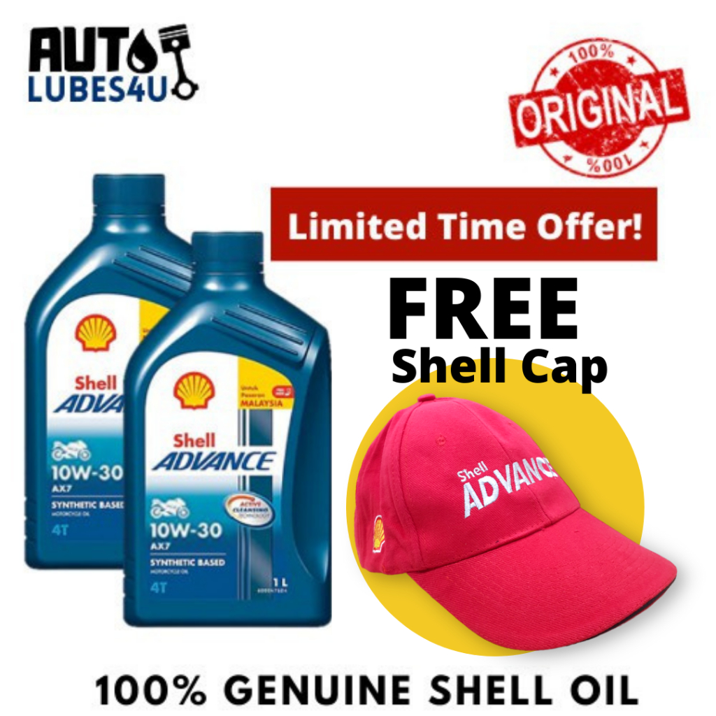 [2 Bottles] Shell Advance AX7 10W30 1L Semi Synthetic (FOC 1 Shell Cap ...
