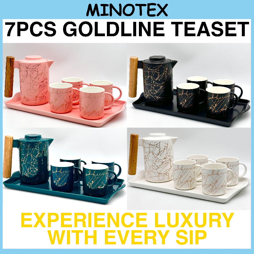 Premium 6pcs Gold Stripe Marble Tea Set / Gold Line Marble Tea Set ...
