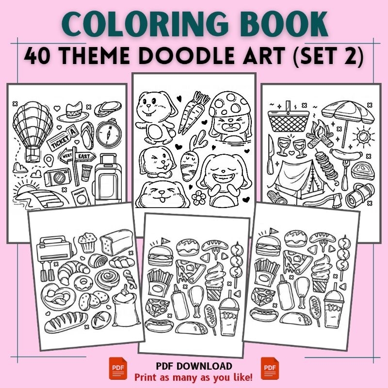 [PDF] 40 Pictures THEME DOODLE ART (Set 2) - Printable Coloring Book ...