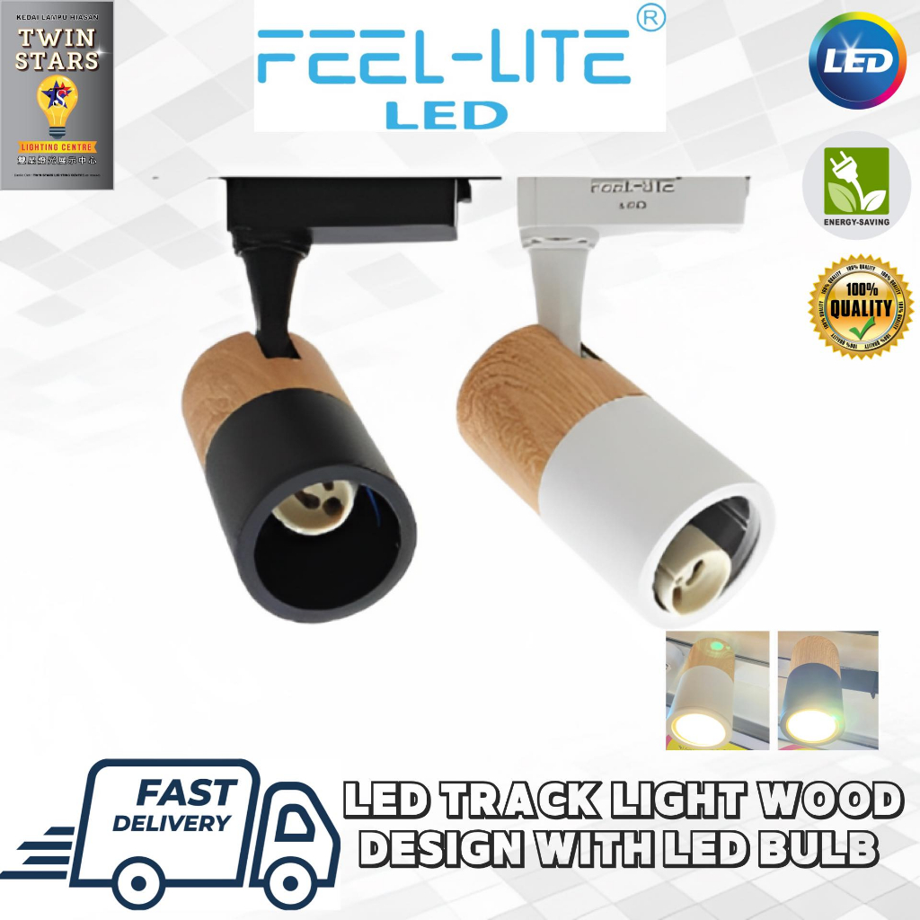 LED TRACK LIGHT White / Black Wood Design with the GU10 bulb warmwhite ...
