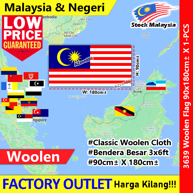 90cm± X 180cm± Malaysia Flag Jalur Gemilang & Negeri Bendera Classic Woolen #3639 #WoolenFlag # ...