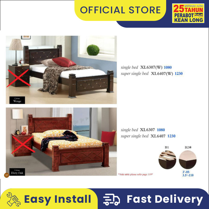 KLSB Single Wooden Bed / Solid Wood Single Bed / Katil Kayu Bujang ...