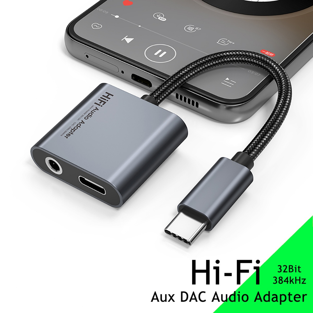 DAC 32Bit Audio Converter 2 IN 1 AUX Type C 3.5mm Jack Adapter 384kHz ...