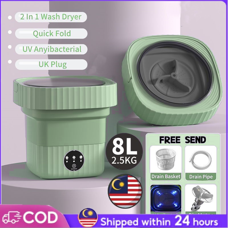 8L Mini Washing Machine Portable With Dryer Mesin Basuh 2 In 1 Wash ...