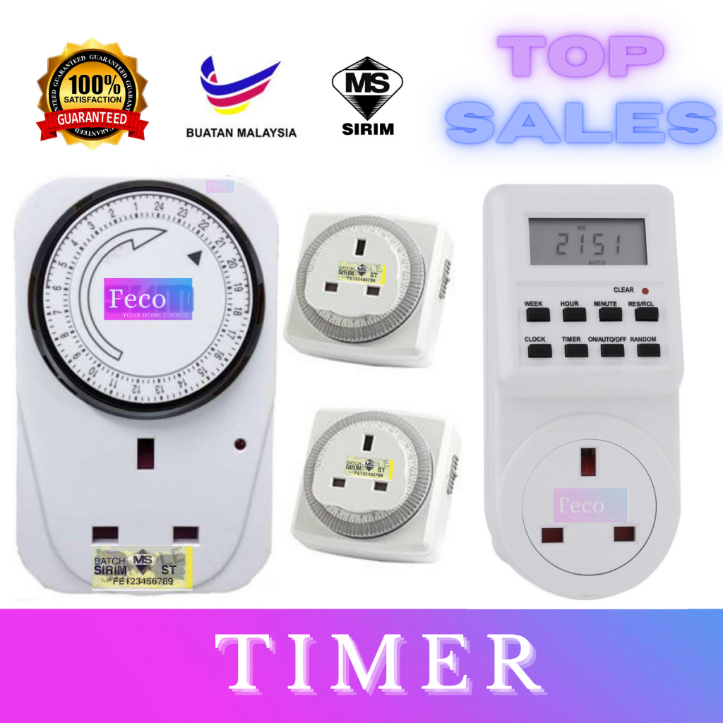 Multi Programmer Timer 13A SOCKET Digital Timer 24hour 0024 SUM SIRIM / Eurosafe / Timer Switch ...