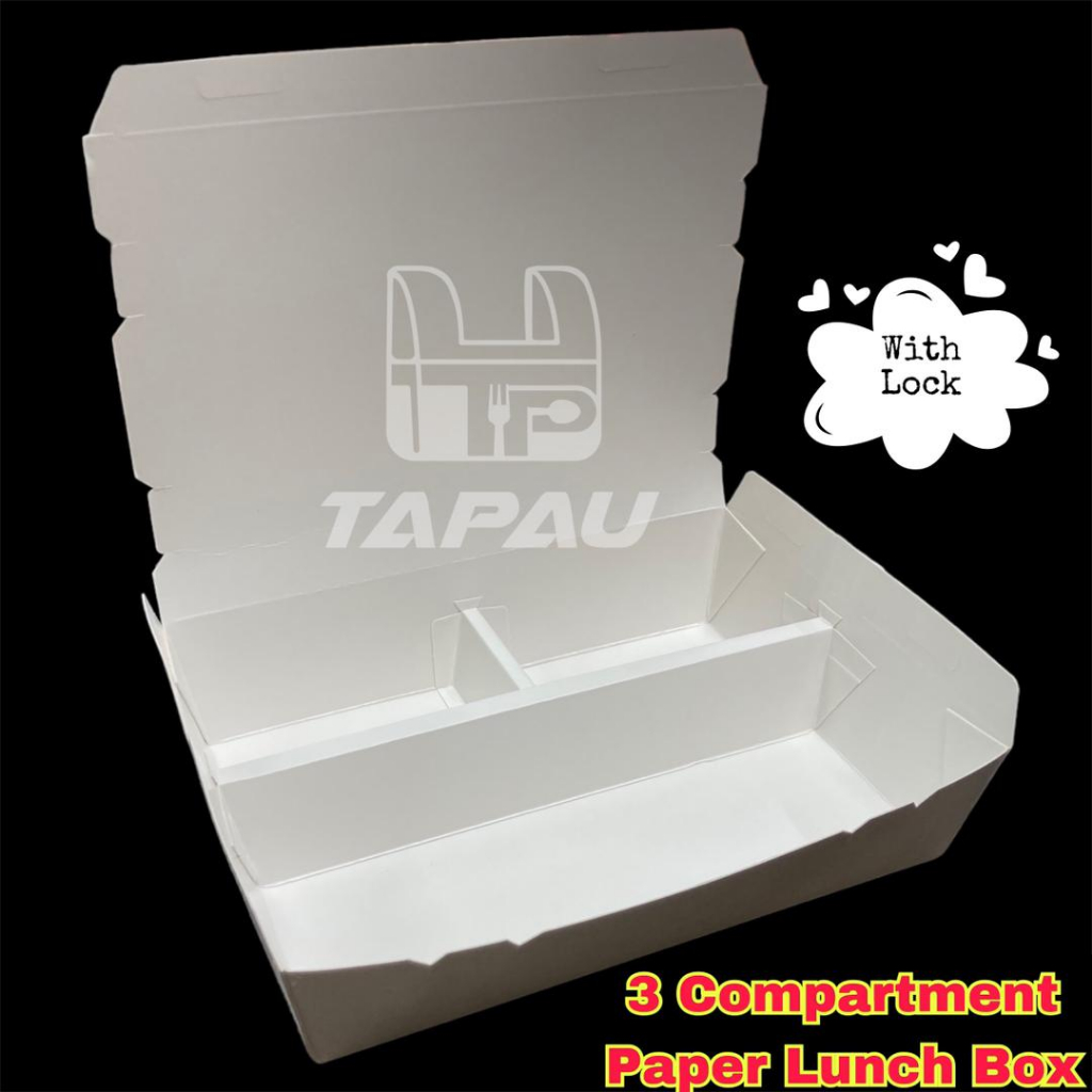 TAPAU - 3 Compartment Paper Lunch Box [ 40pcs +- ] / Bento Box / Food ...